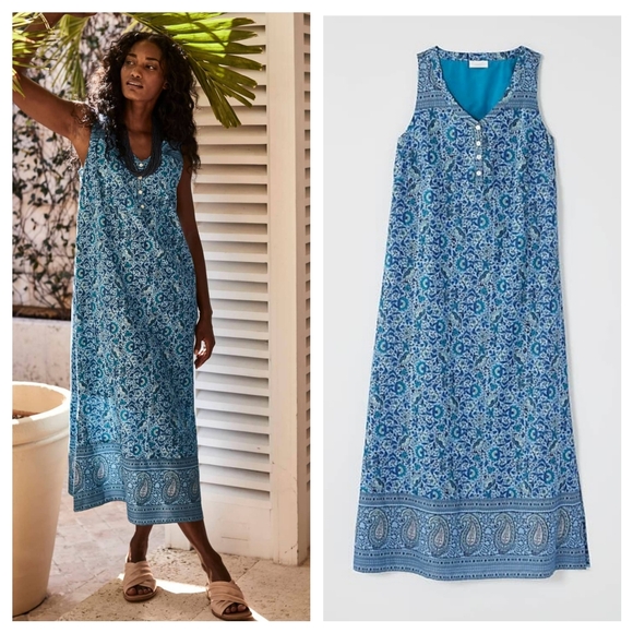 J. Jill | Dresses | J Jill Waistseamed Maxi Dress Soft Blue Wave Mixed ...